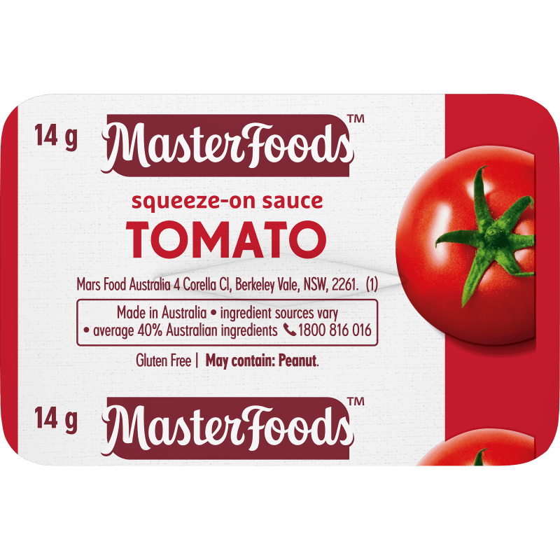 MasterFoods Portion Control Squeeze-On Gluten Free Tomato Sauce 100x14g ...